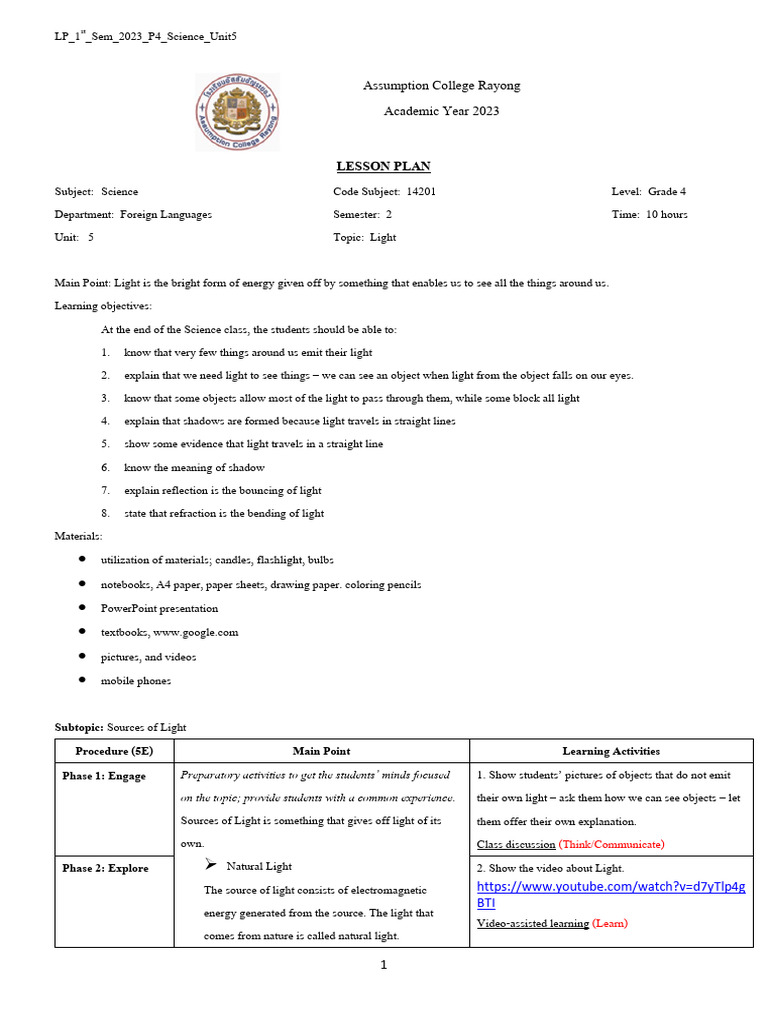 LP - 2023 - Sem2 - P4 - Unit 5 - 5emodel | PDF | Reflection (Physics) | Light
