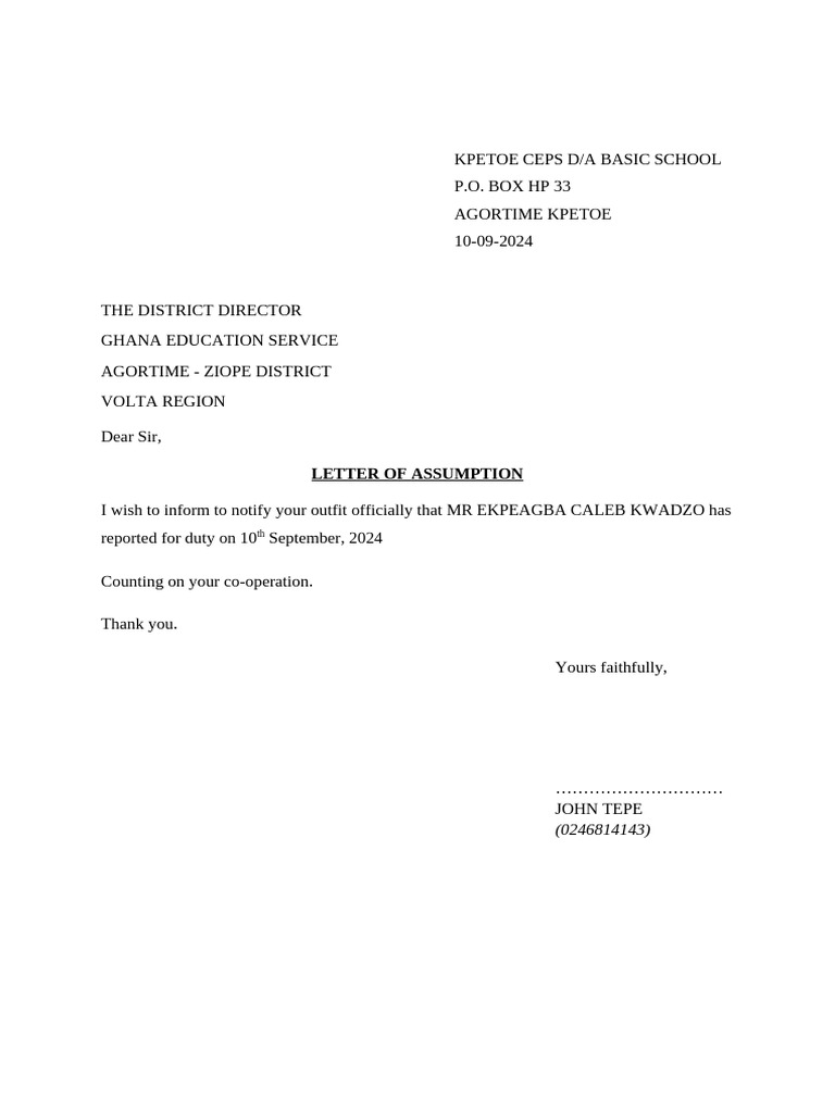 Ges Assumption Letter New | PDF