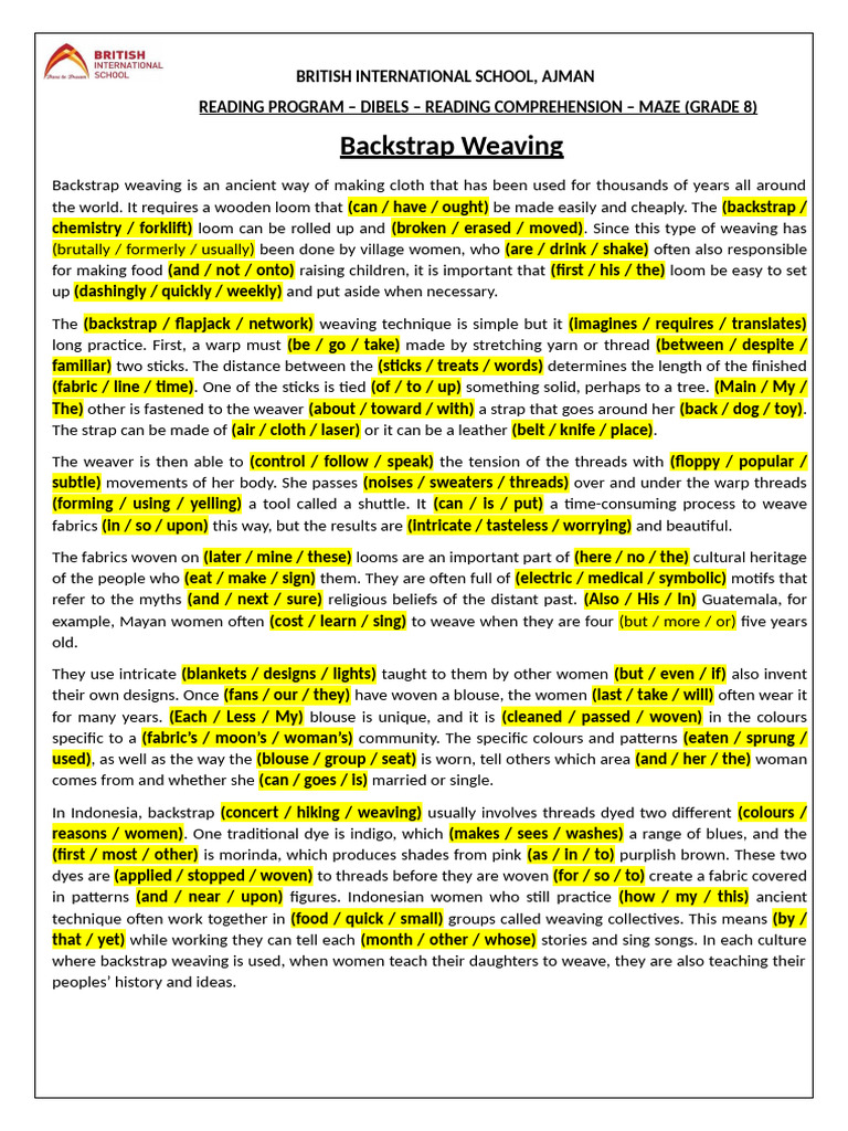 2024-10-24 GRADE 8 - MAZE - READING PROGRAM - DIBELS - READING ...