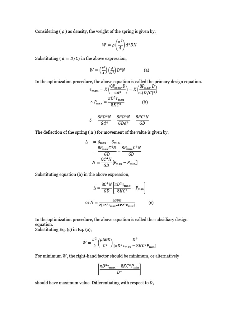 Minimum Weight Spring Design | PDF | Applied Mathematics | Equations
