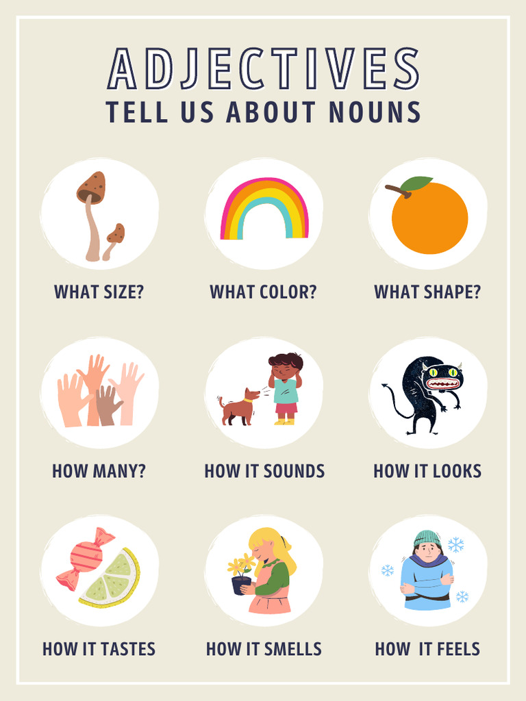 Colorful Playful Adjectives Educational Poster | PDF