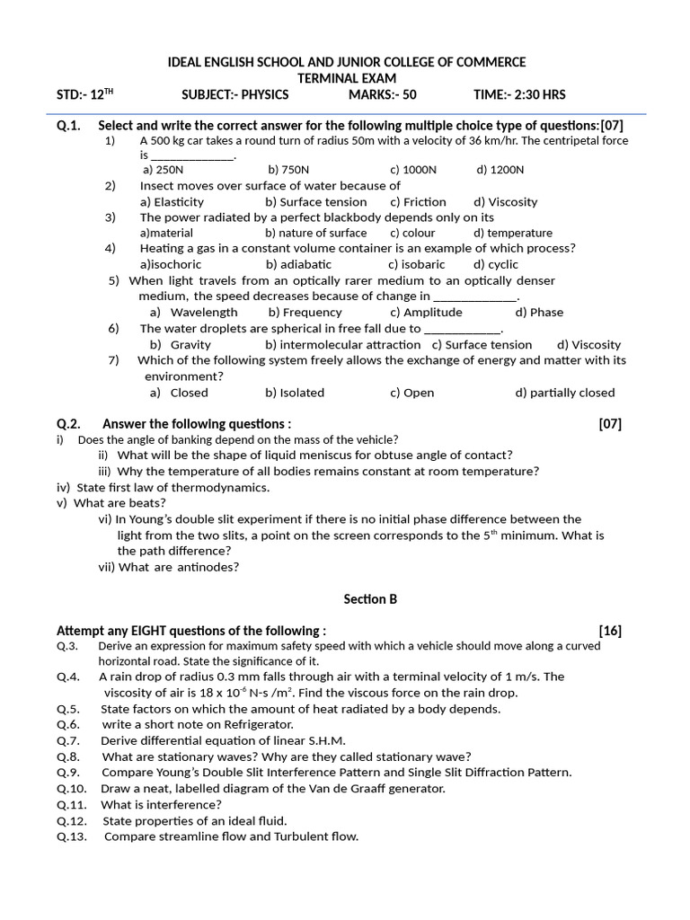 12th Physics Pdf Diffraction Viscosity
