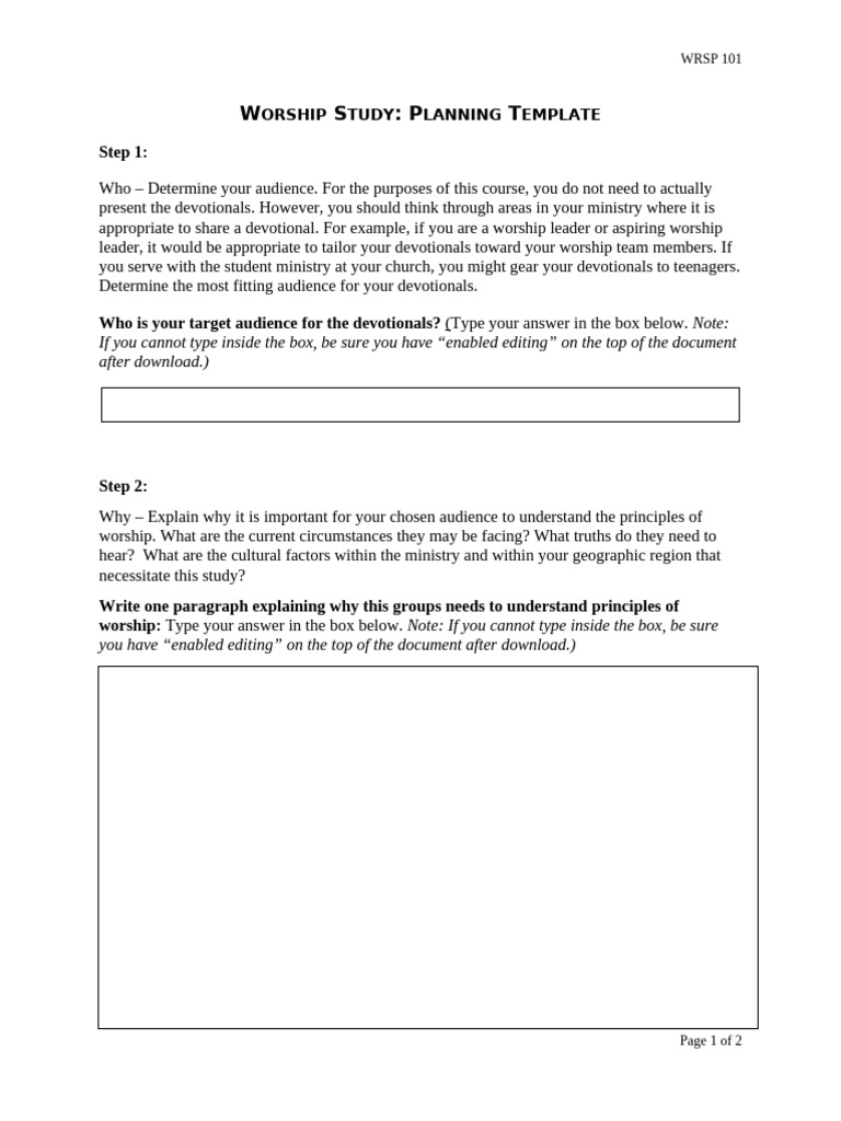 Worship Study Planning Template | PDF