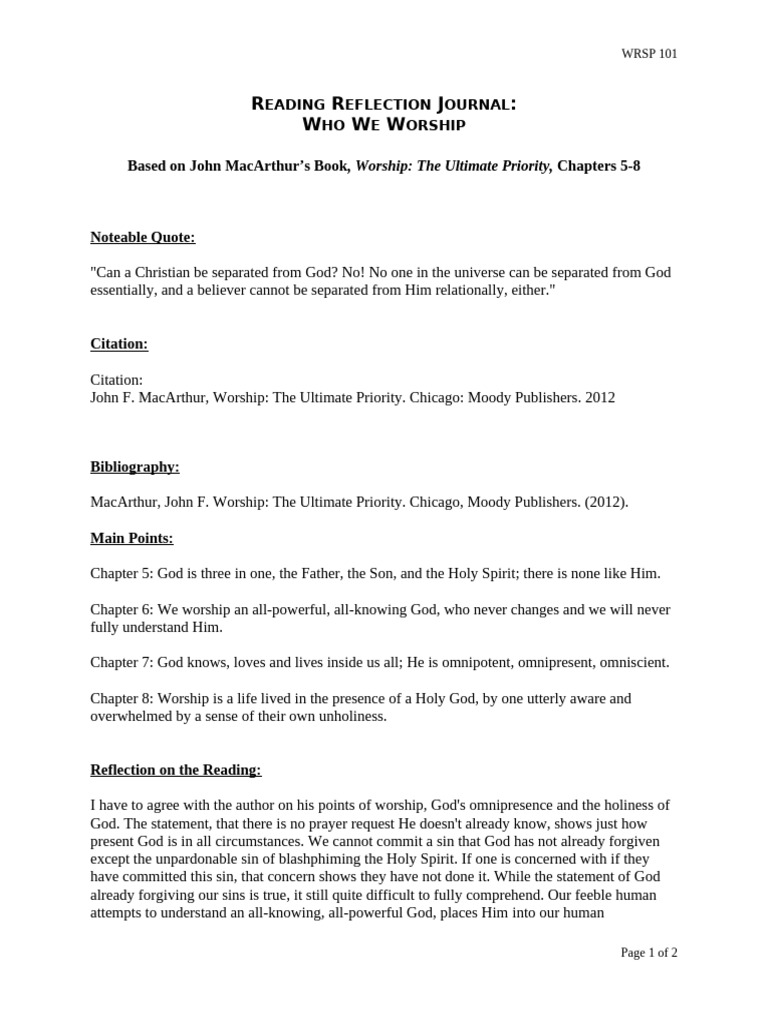 RB Reflection Journal Who We Worship Template | PDF | God | Omnipotence