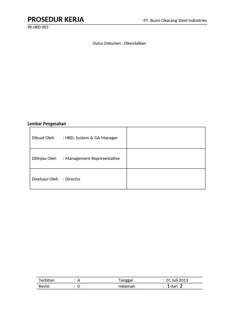 Prosedur Kerja HRD-003-Pelatihan | PDF