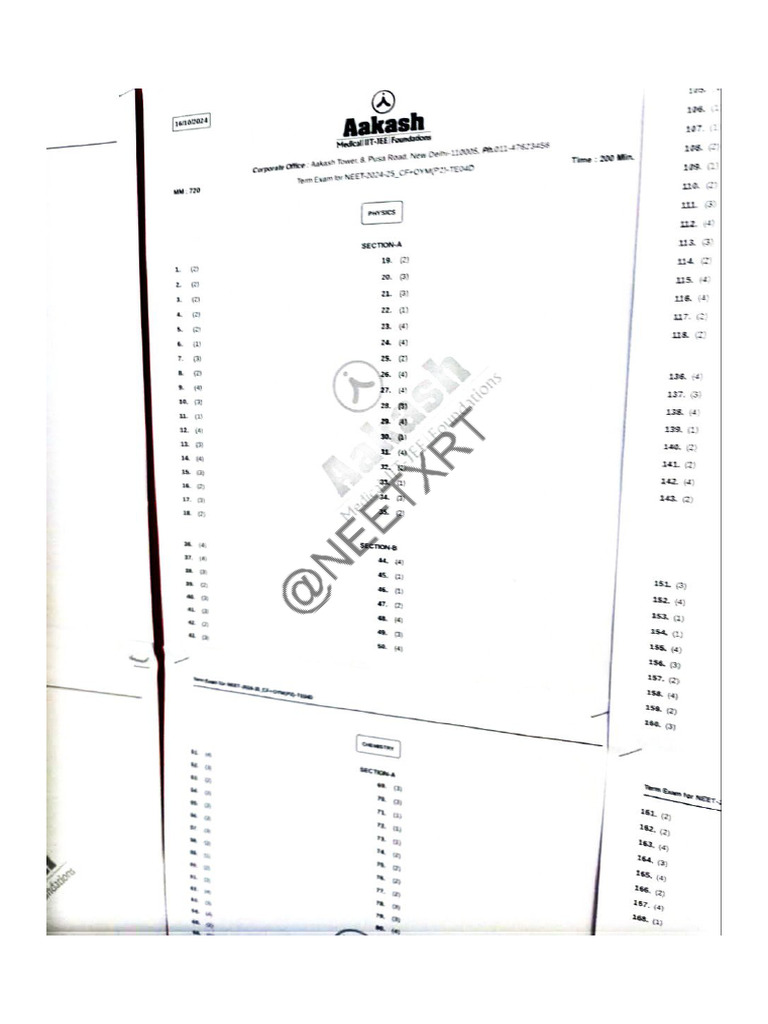 Te 04 Code D Phase 02 Oym Ans Key by @neetxrt | PDF