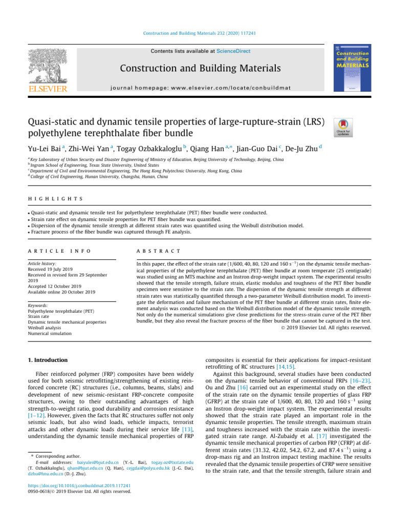 Quasi Static and Dynamic Tensile Properties of Large R 2020 ...