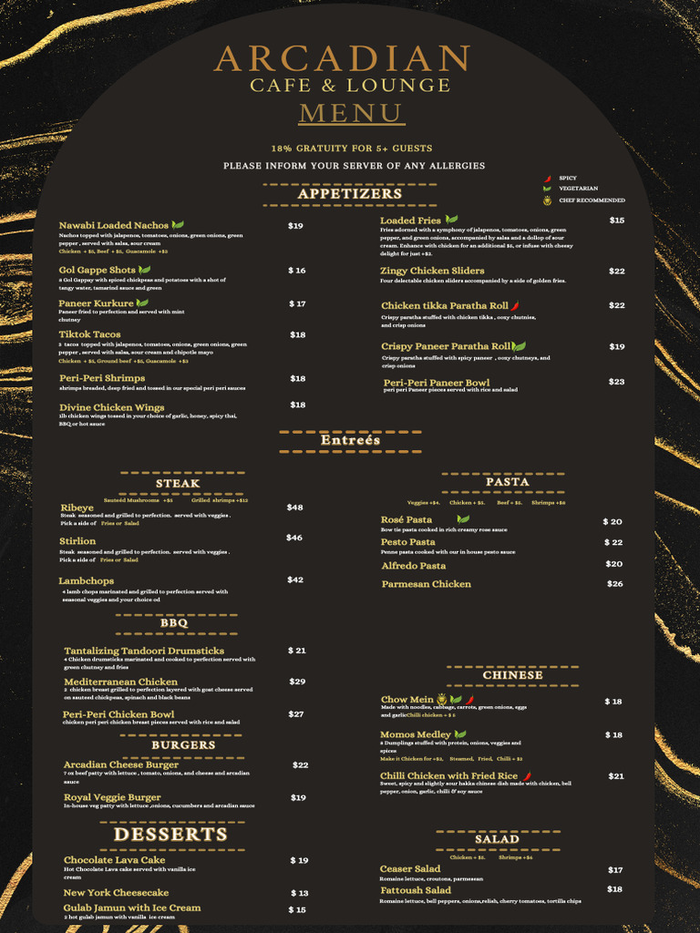 Arcadian Menu | PDF | Pasta | Hamburgers