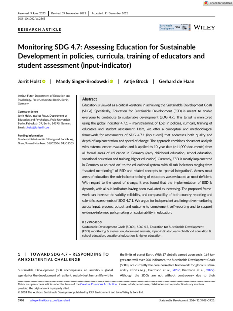 Monitoring SDG 4.7 Assessing Education For Sustainable Development in ...