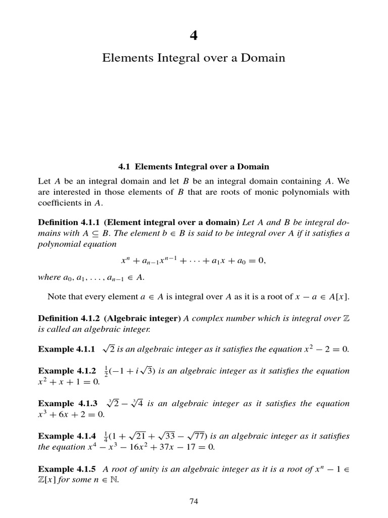 Integral Elements in Algebraic Domains | PDF | Field (Mathematics) | Polynomial