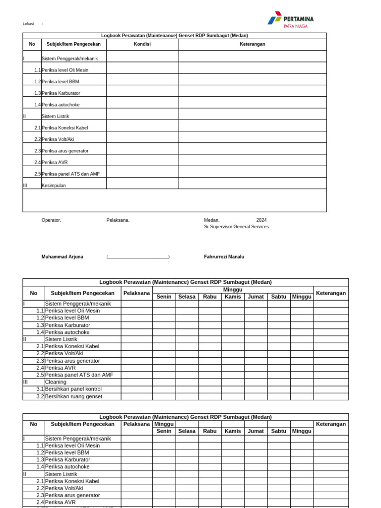 Logbook Perawatan Genset RDP Medan | PDF | Sains & Matematika | Komputer