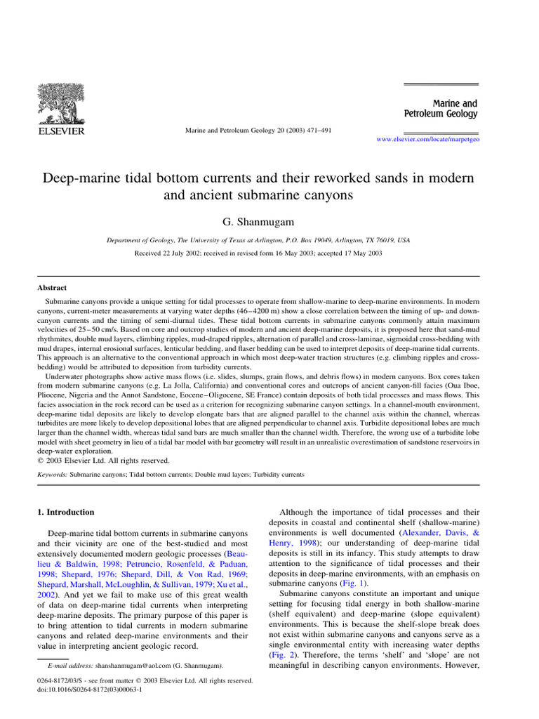 Deep-Marine Tidal Bottom Currents and Their Reworked Sands in Modern ...