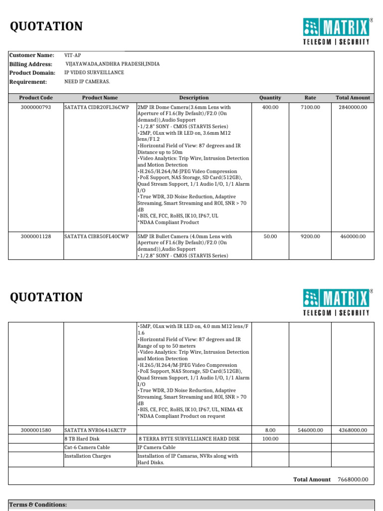VIT-AP IP Cameras Quotation 2 | PDF | Computing | Electronics
