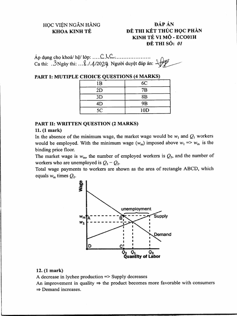 3bba32bf - Dap An Kinh Te VI Mo ECO01H de 01 Ca 3 Ngay Thi 08.01.24 He CLC | PDF