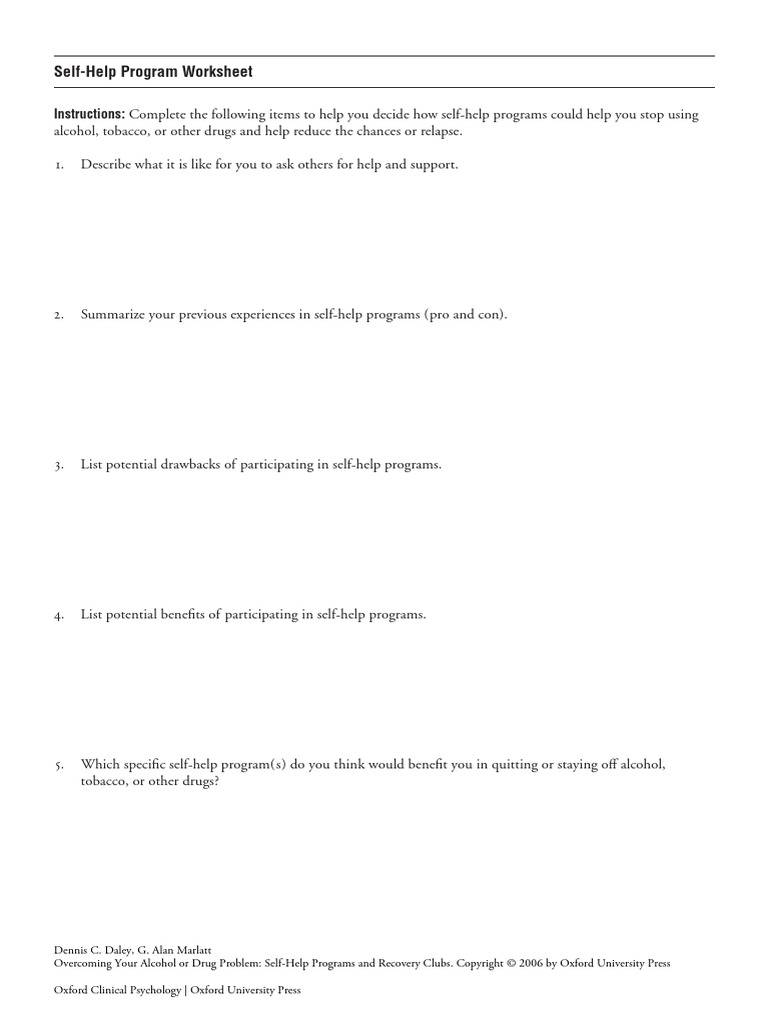Self Help Program Worksheet | PDF