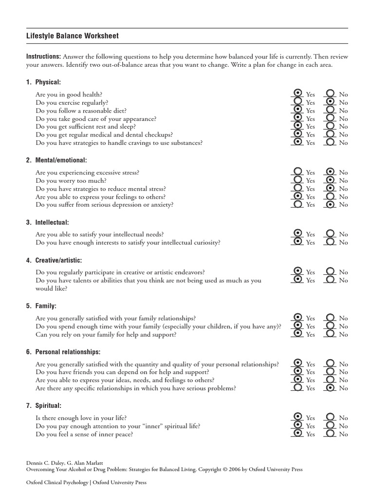 Lifestyle Balance Worksheet | PDF | Psychology | Mental Health