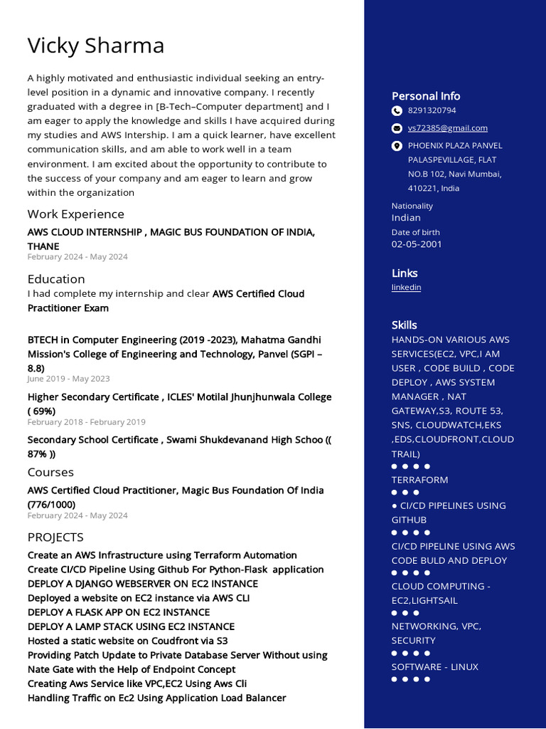 CV - Vicky Sharma | PDF | Amazon Web Services | Cloud Computing