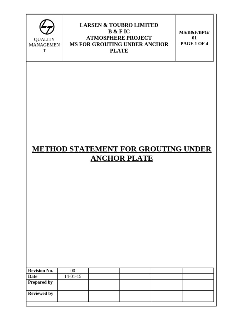 MS Grouting Under Anchor Plate | PDF | Personal Protective Equipment