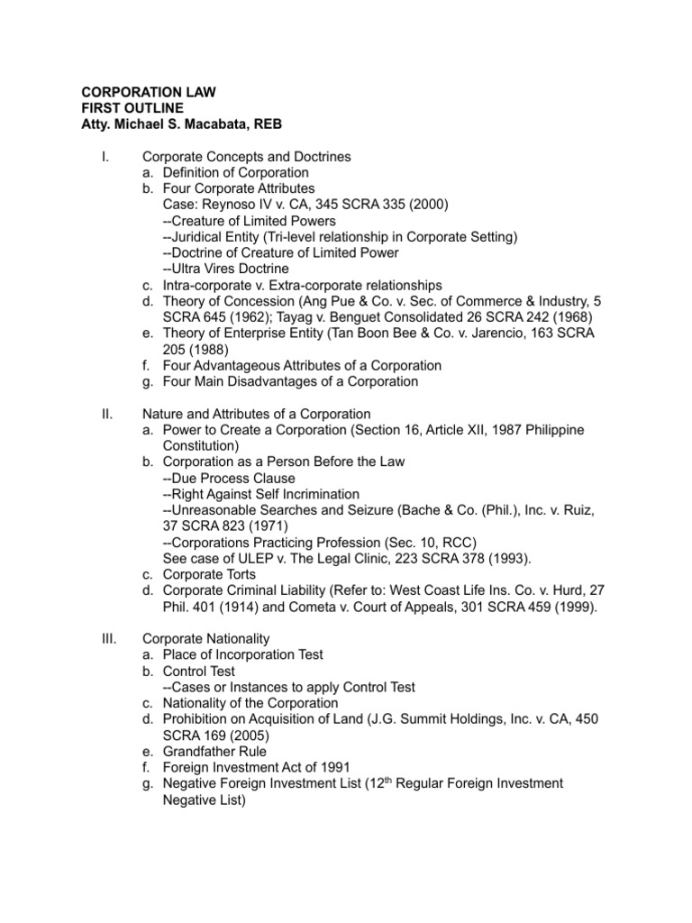 Corp Outline MSM | PDF