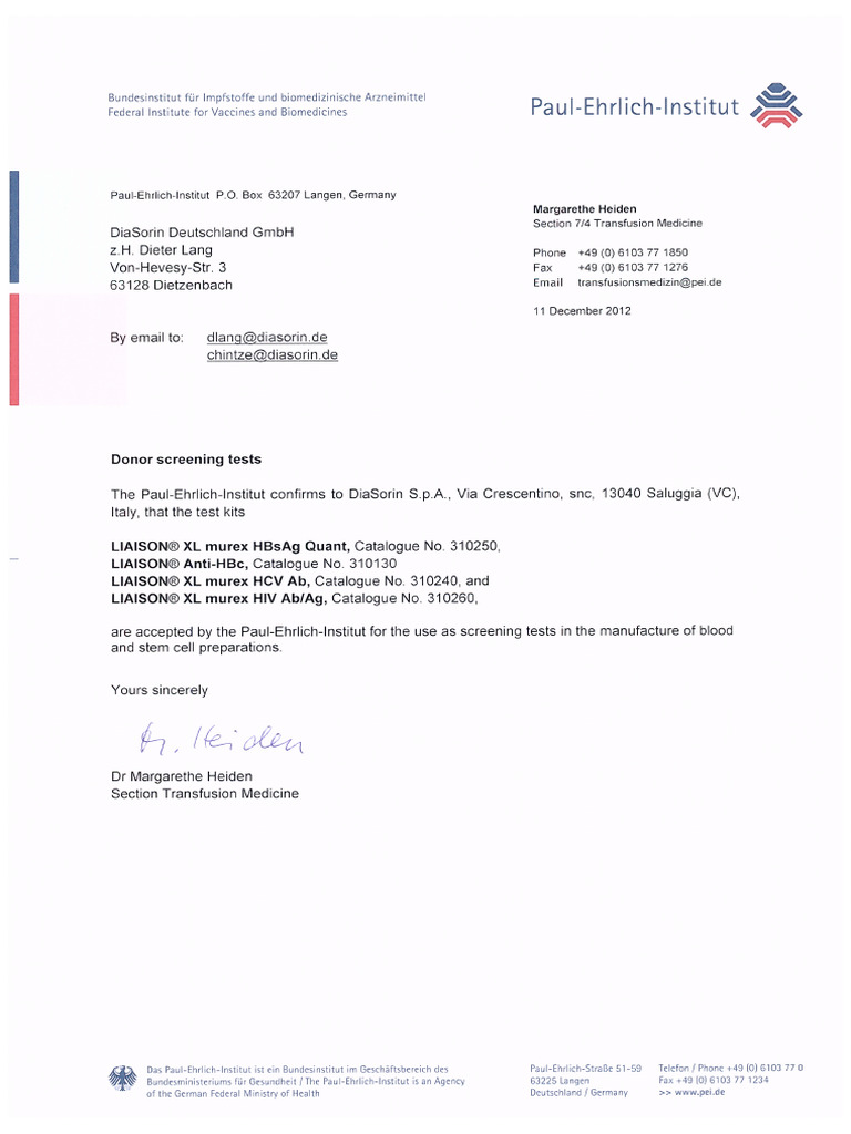 PEI Certificate LIAISON Donor Screening | PDF