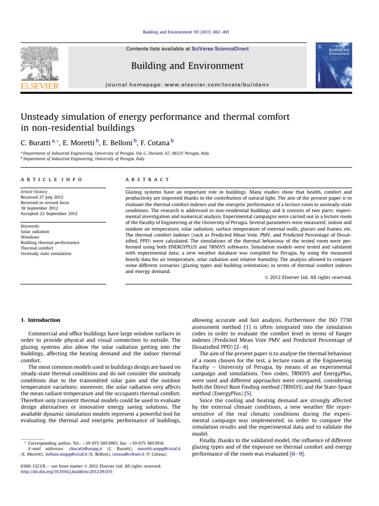 Unsteady Simulation of Energy Performanc | PDF | Thermodynamics ...