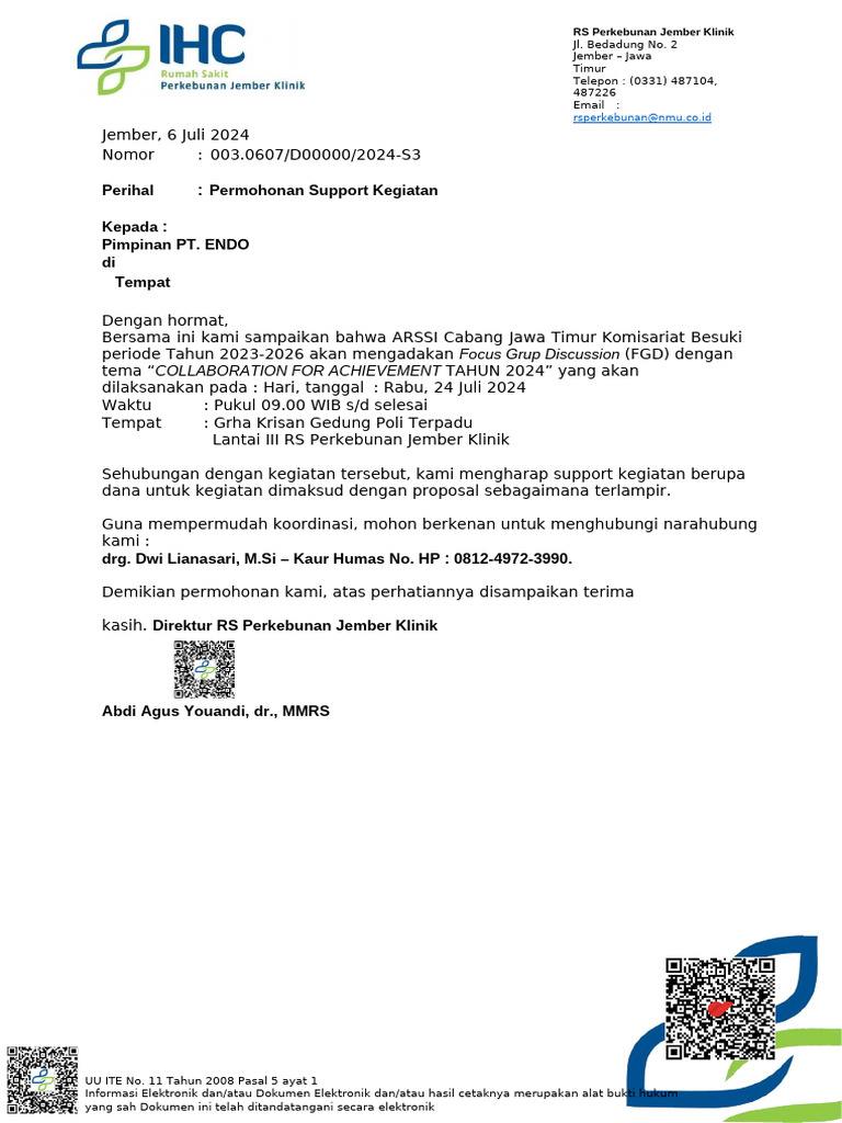 Permohonan Support Kegiatan PT. ENDO | PDF