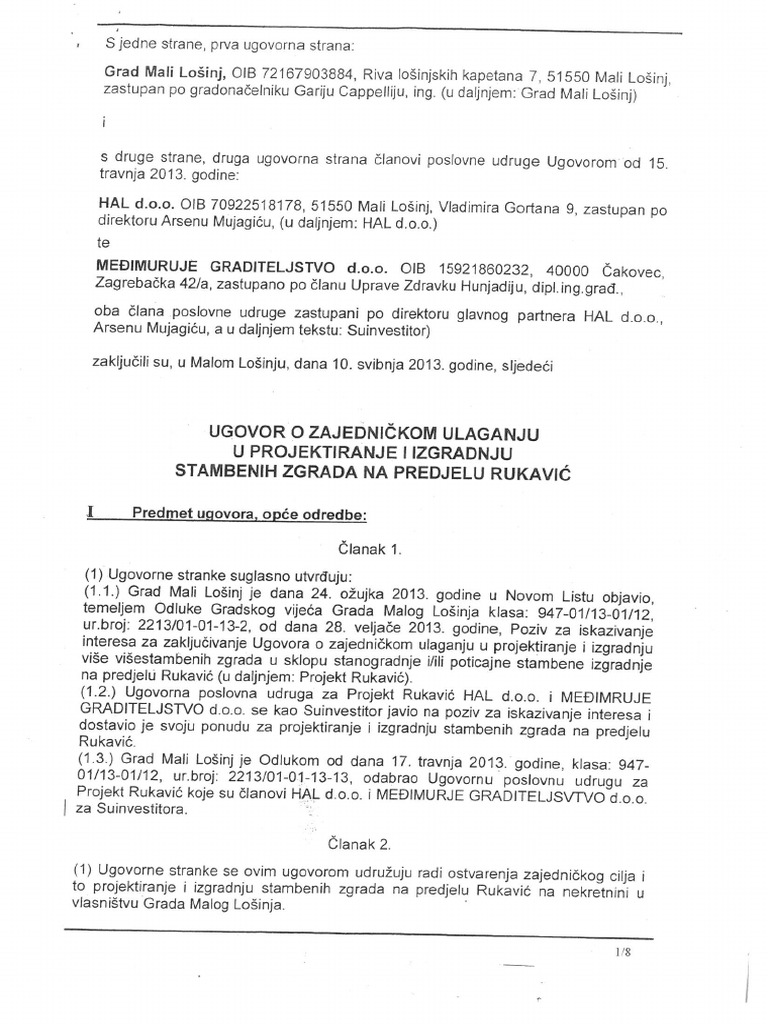 Ugovor o Zajednickom Ulaganju I Projektiranju Stambenih Zgrada | PDF