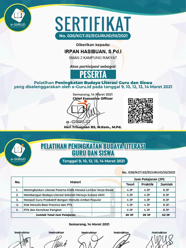 IRPAN HASIBUAN, S.Pd.I 1. PENINGKATAN BUDAYA LITERASI GURU | PDF