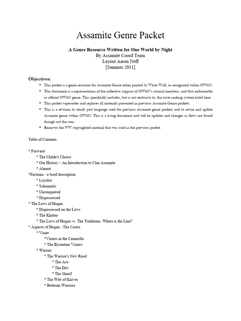 Assamite Genre Packet 5 2 | PDF | Law | Religion & Spirituality