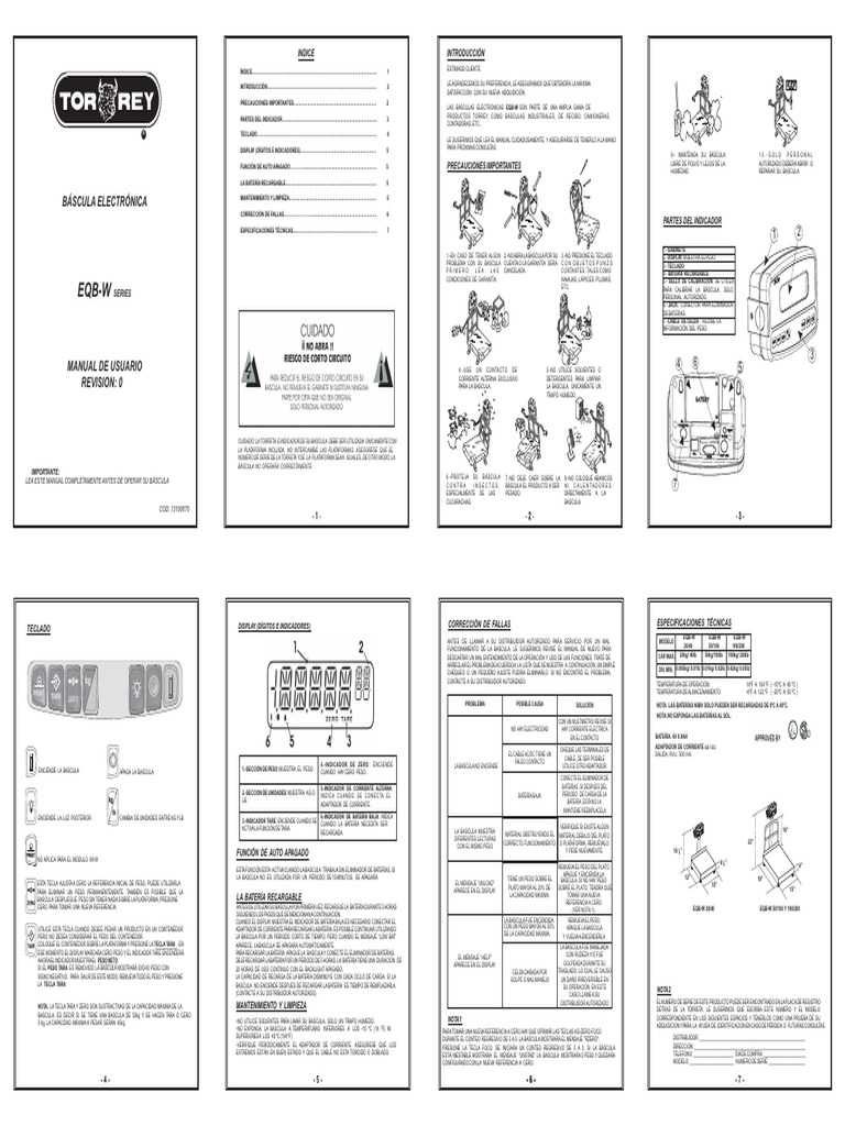 Manual Usuario Torrey Bascula Prueba Agua Eqbw 0eqb100 W Acero Inoxidable 100 Kg. | PDF | Bienes ...
