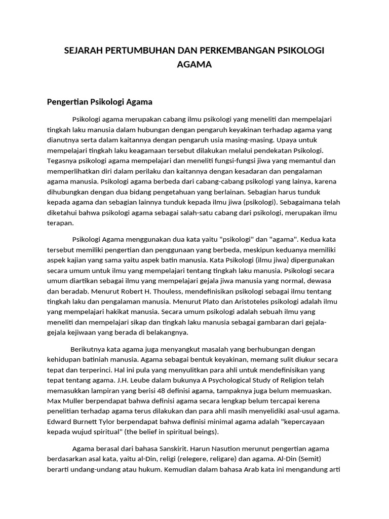 Sejarah Pertumbuhan Dan Perkembangan Psikologi Agama Punya Imam | PDF