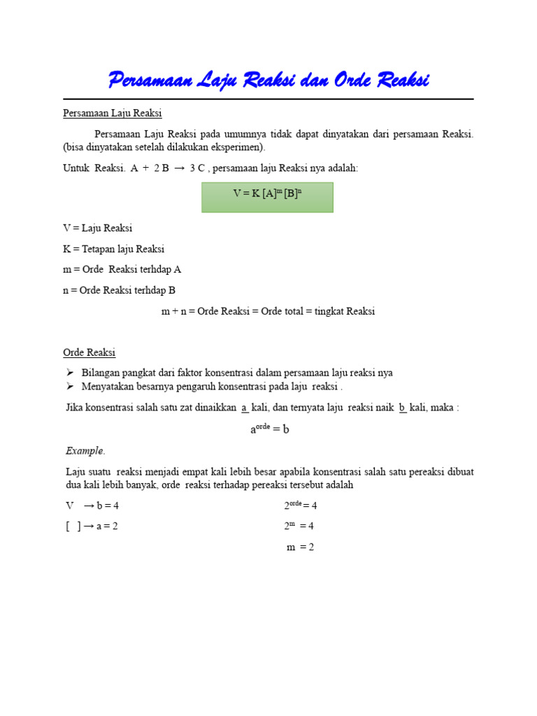 Materi Persamaan Laju Reaksi Dan Orde Reaksi | PDF
