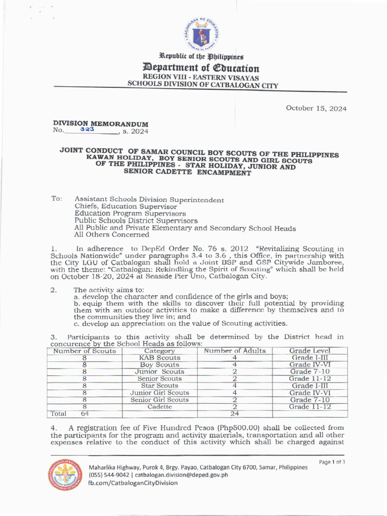 Dm No. 323, s. 2024 -Joint Conduct of Samar Council Boy Scouts of the ...
