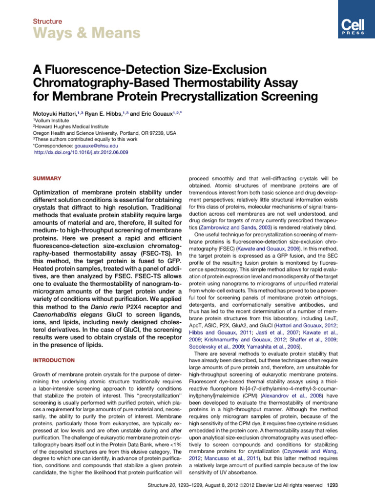 Thermostable FSEC | PDF | Proteins | Protein Purification