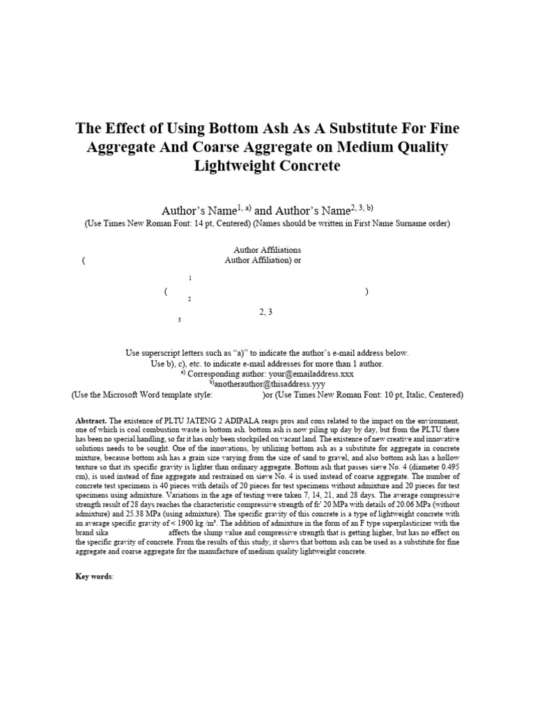 The Effect of Using Bottom Ash As A Substitute For Fine Aggregate and ...