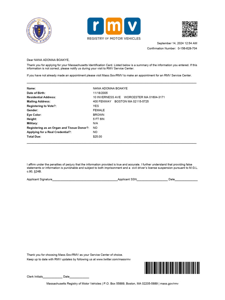 MA ID Application Confirmation | PDF