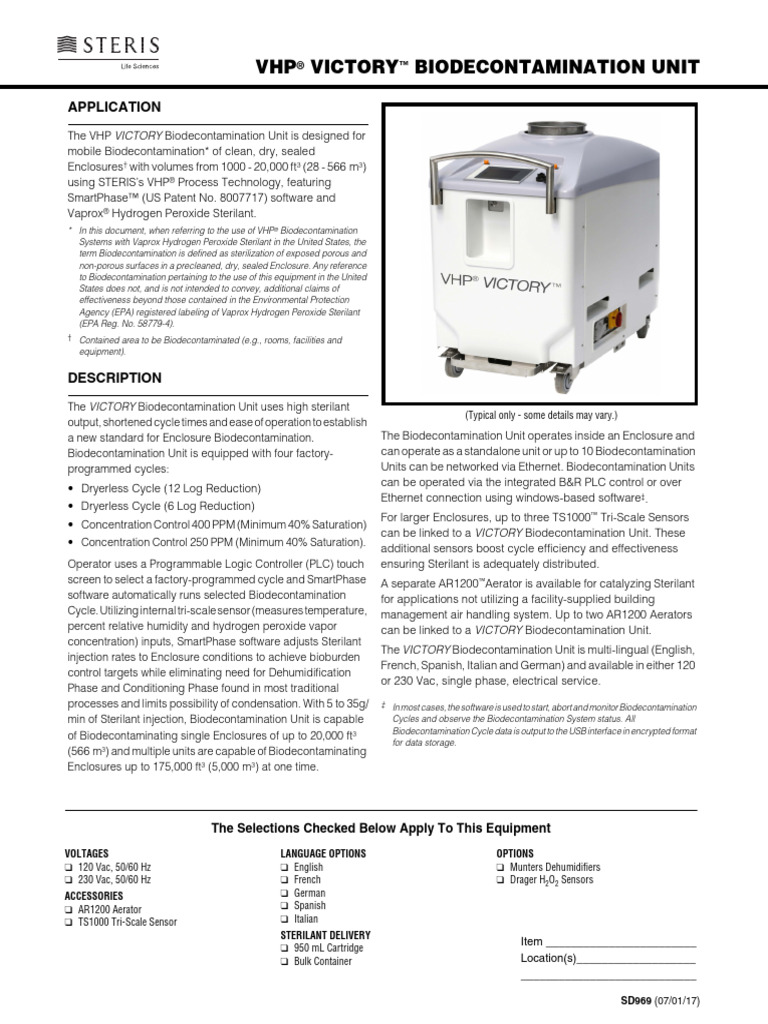 VHP VICTORY Biodecontamination Unit Technical Data Sheet | PDF ...