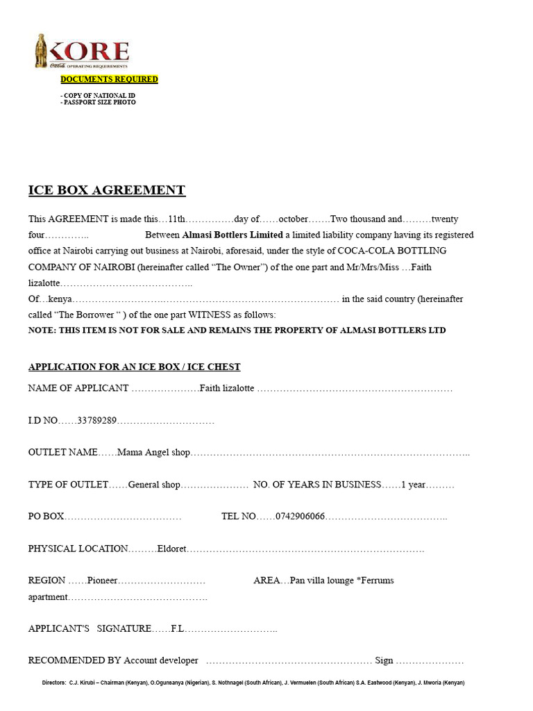 Ice Box Agreement Application Form | PDF