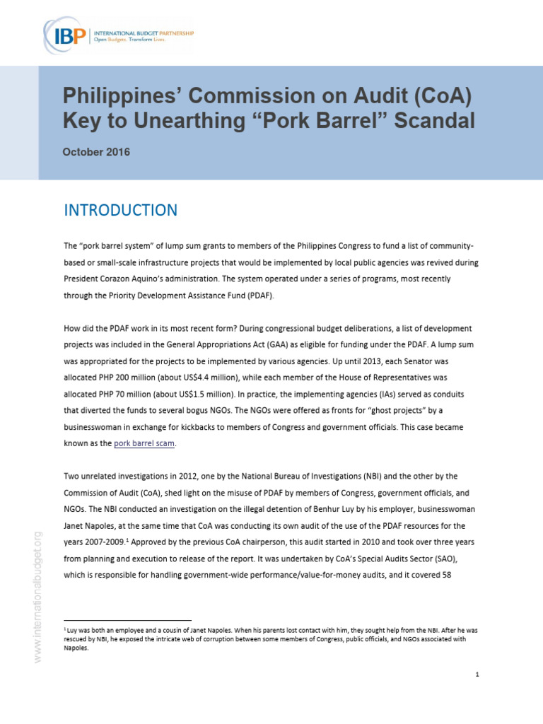 Philippines' Commission On Audit (Coa) Key To Unearthing "Pork Barrel ...