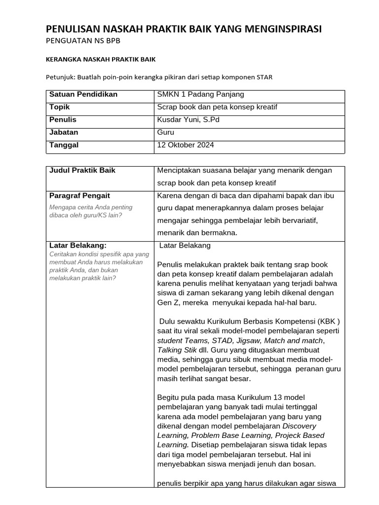 FINAL LK Kerangka Naskah Praktik Baik | PDF