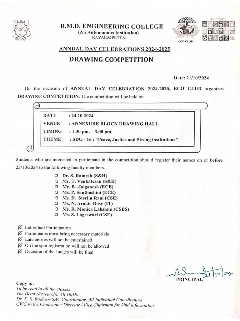 Annual Day Drawing Competition Circular - 24.10.2024 | PDF