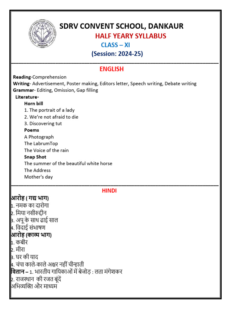 Class Xi Half Yearly Syllabus - .... | PDF | Data Type | Economics
