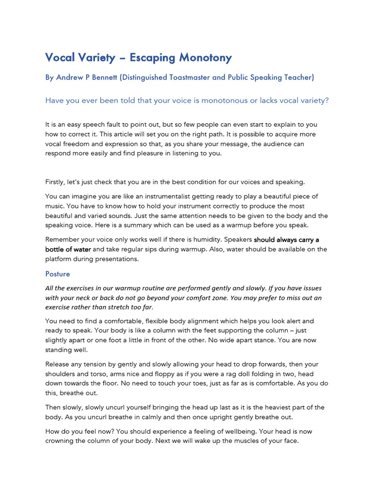 Vocal Variety Practice | PDF | Speech | Breathing