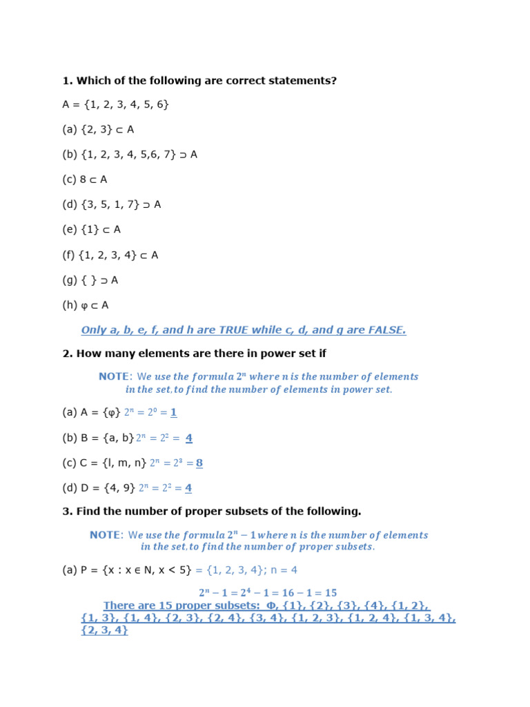 Subset and Power Set Worksheet | PDF | Mathematical Logic | Mathematics