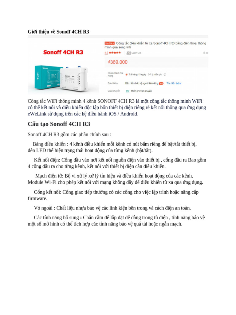 Giới Thiệu Về Sonoff 4CH R3 | PDF