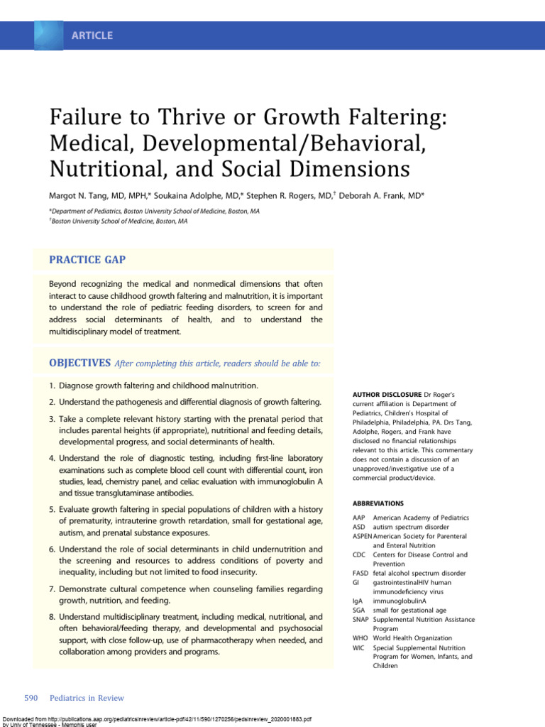Sdoh Growth Faltering Pedtric Rev | PDF | Malnutrition | Autism Spectrum