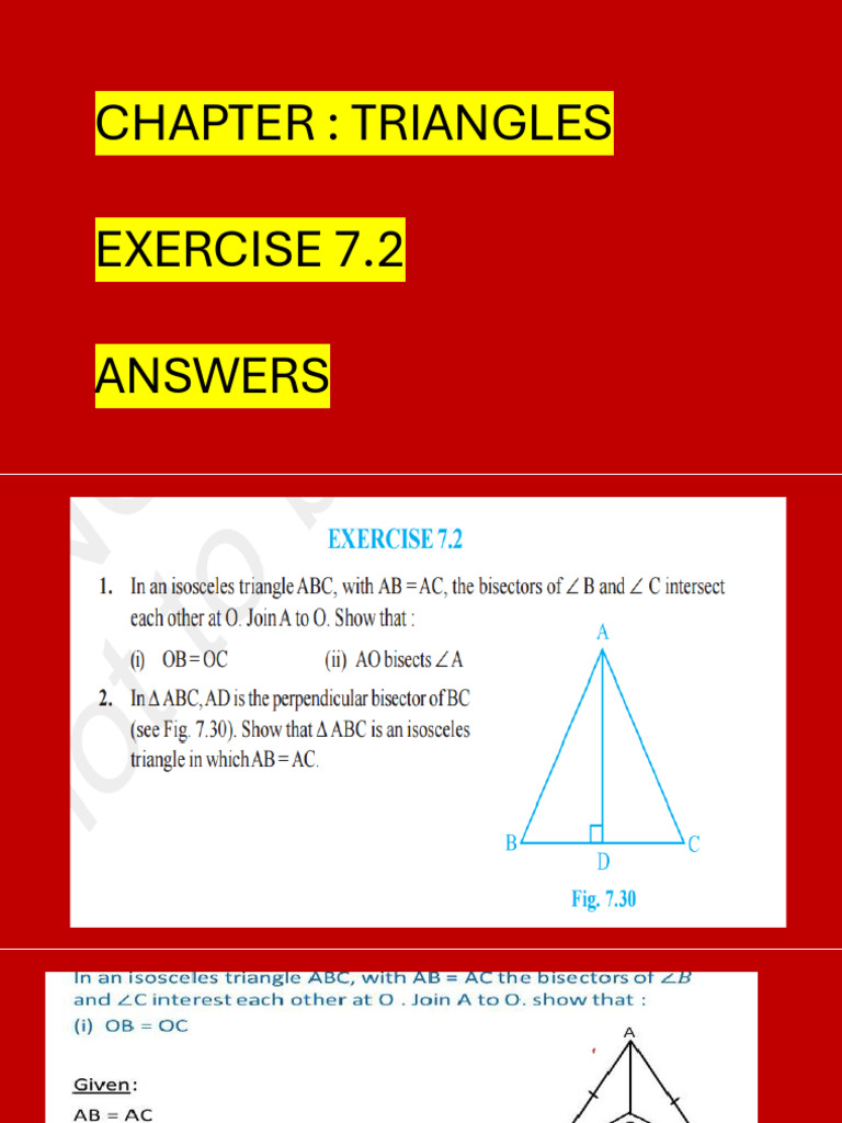 Chapter - 7 Triangles - Exercise 7.2 - Answers | PDF | Computers