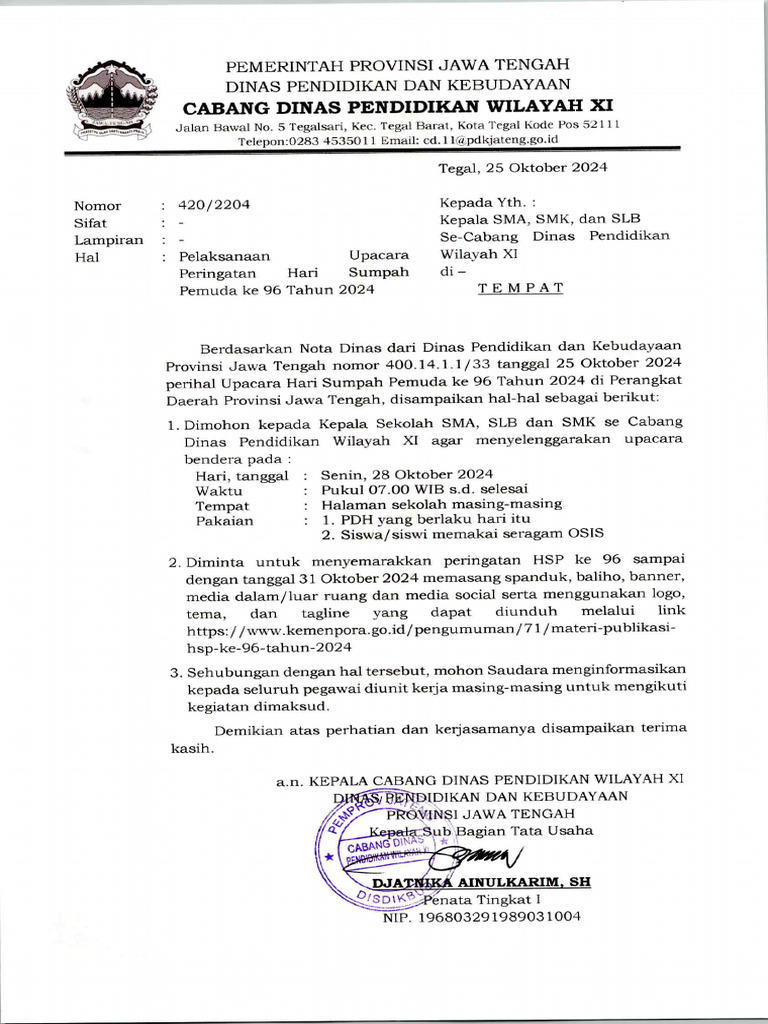 Surat Pelaksanaan HSP 2024 | PDF