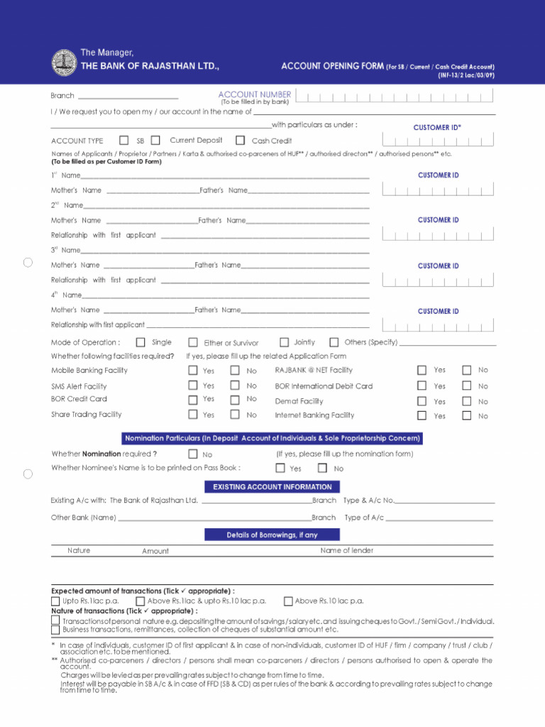 Account Opening Form INF 13 | PDF