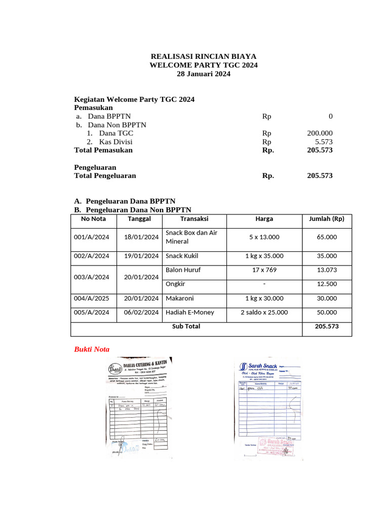 Laporan Keuangan Welcome Part TGC 2024 | PDF